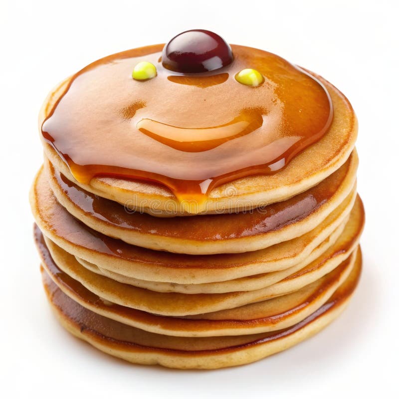 Smiling Pancake Stack with Drizzled Syrup and Berry Topper Stock ...