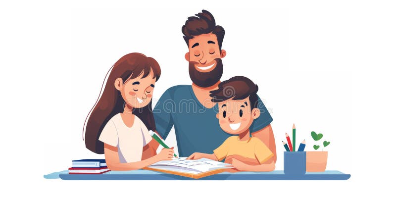Smiling Parent Helping Their Children with Homework, Showing Support ...