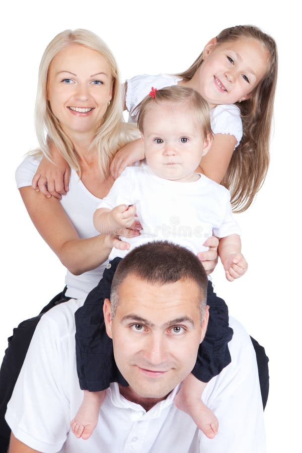 Smiling Parents with Children on White Background Stock Image - Image ...