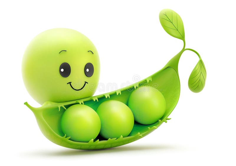 Smiling Pea Nestled in Its Pod with a Sprouting Leaf Stock Illustration ...