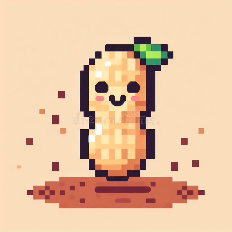 Smiling Peanut Character,pixel Art Stock Illustration - Illustration of ...