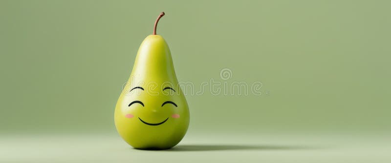 Smiling Pear with Blushing Cheeks on Green Background Stock Image ...