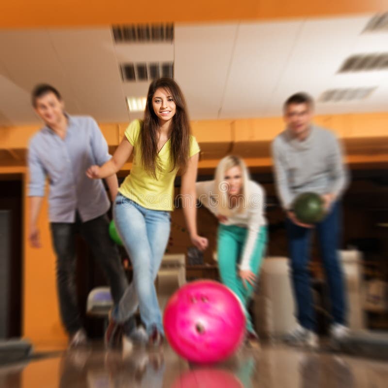 Smiling People Playing Bowling Stock Photo - Image of entertainment ...