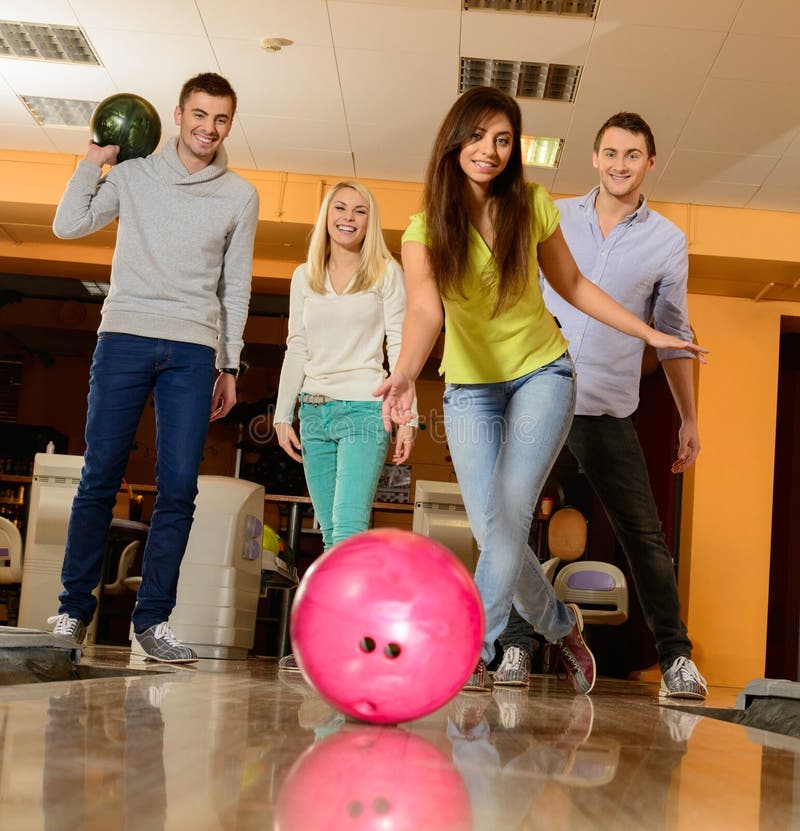 Smiling People Playing Bowling Stock Image - Image of activity ...