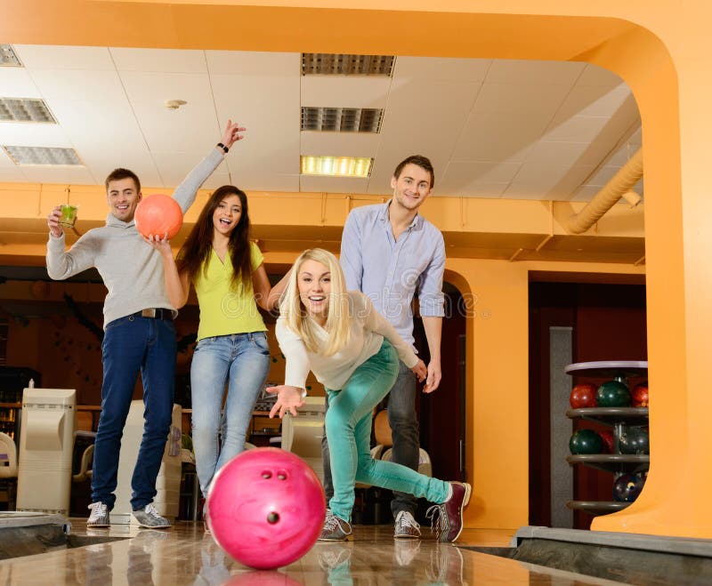 Smiling People Playing Bowling Stock Image - Image of activity ...