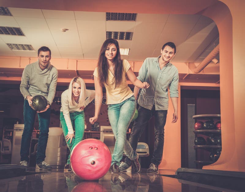 Smiling People Playing Bowling Stock Image - Image of blond, excitement ...