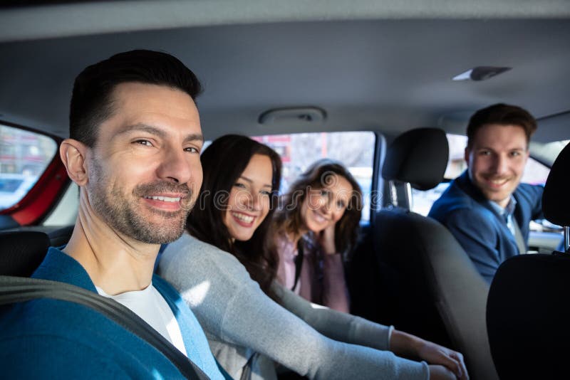 Smiling People Sitting in Car Stock Photo - Image of drive, human ...