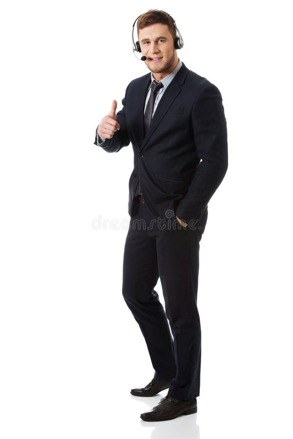 Smiling Phone Operator with Thumbs Up. Stock Photo - Image of phone ...