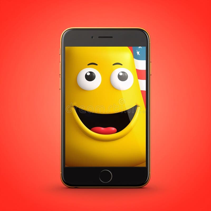 Smiling Phone with Smiley Face on Screen. 3D Rendering Stock ...