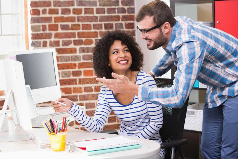 Smiling Photo Editors Using Computer in Office Stock Photo - Image of ...