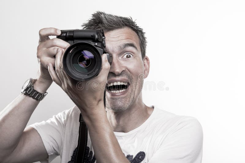 Smiling photographer stock image. Image of smiling, mouth - 58486209