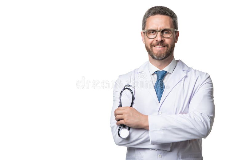 Smiling Physician with Stethoscope. Physician Isolated on White Stock ...