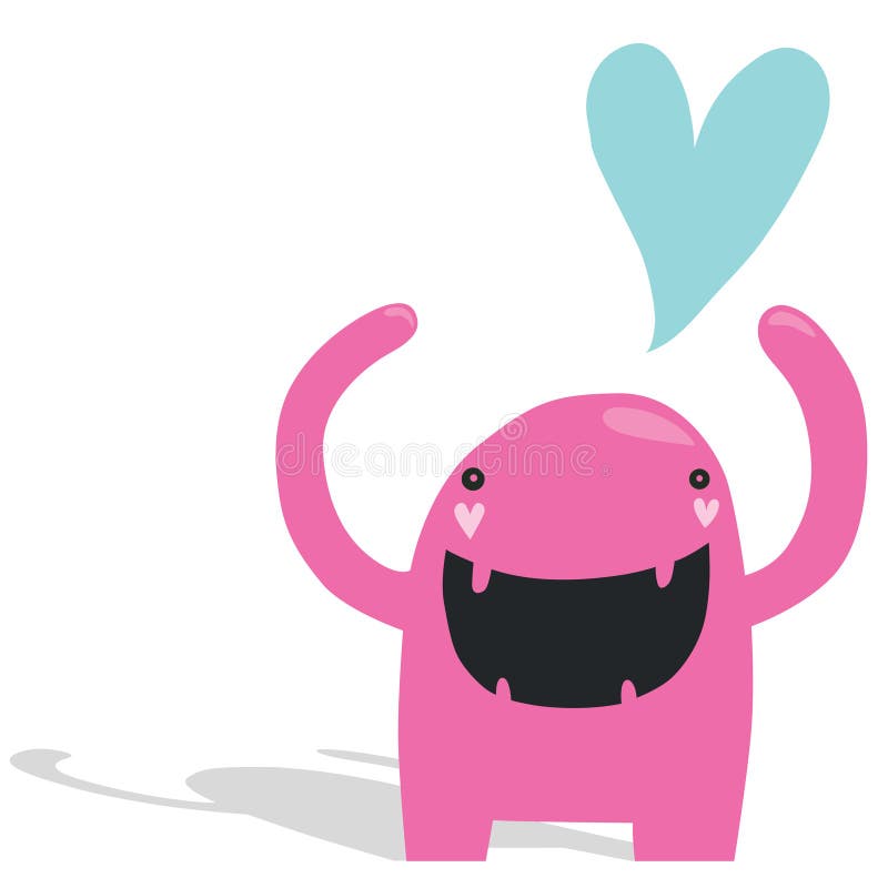 Smiling Pink Monster in Love Stock Illustration - Illustration of ...