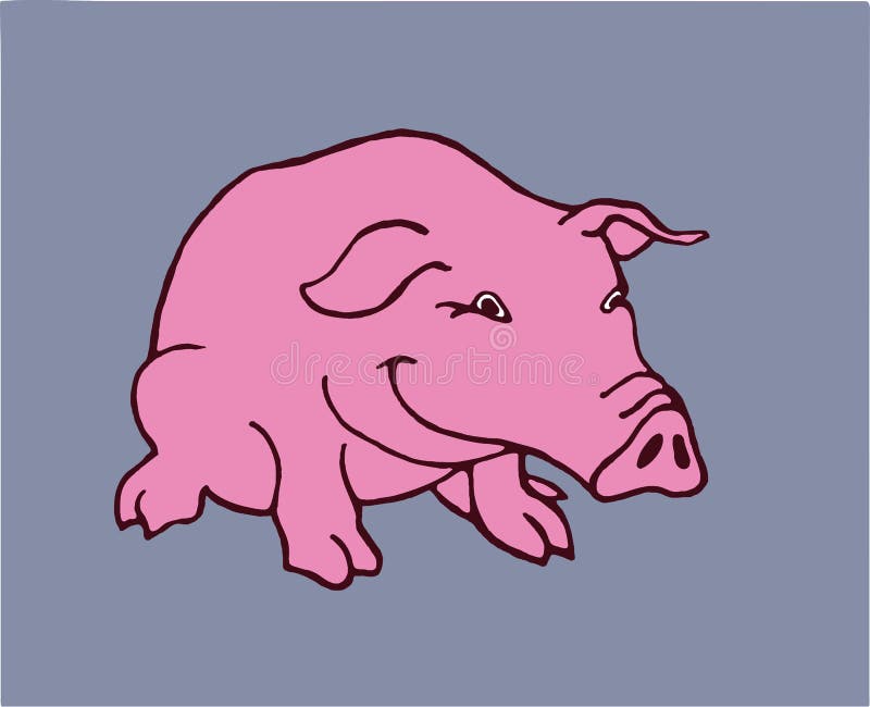 Smiling Pink Pig Character Drawing Stock Vector - Illustration of ...