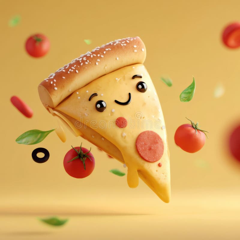 Smiling Pizza Slice Flying stock illustration. Illustration of dessert ...