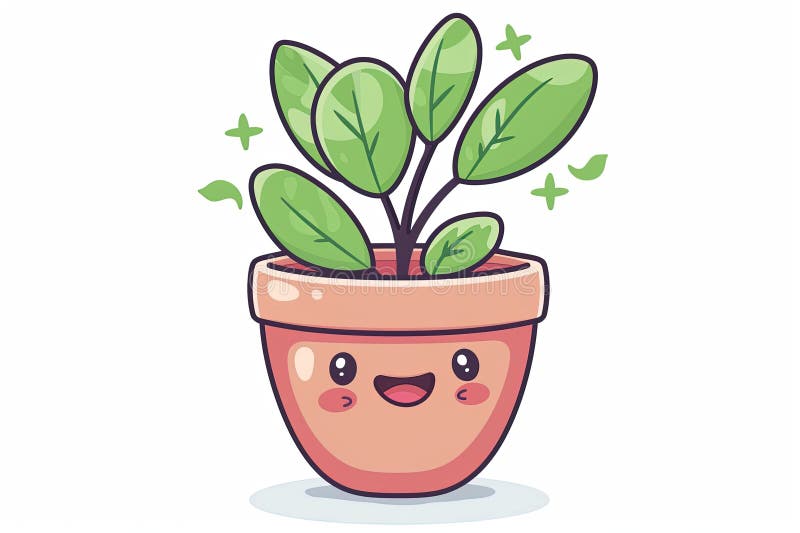 Smiling Plant in Pot, Illustration. Generative AI Stock Illustration ...