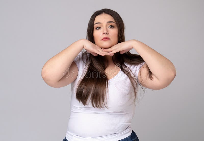 Smiling Plus Size Attractive Woman Collage. Stock Image - Image of ...