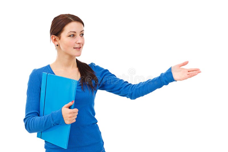 Smiling, pointing student stock image. Image of twenties - 22540863