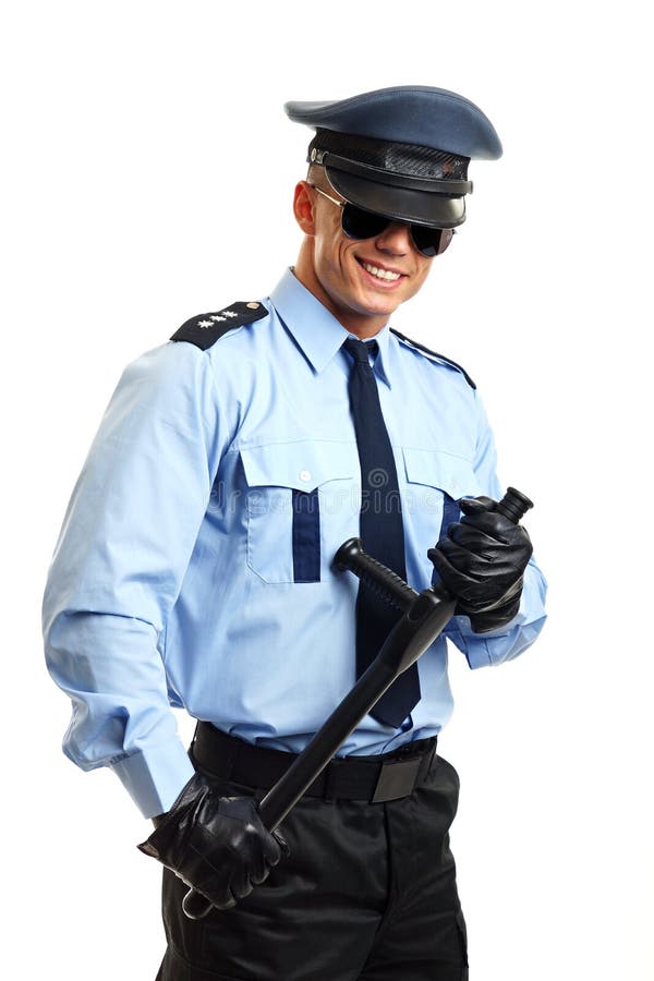 Smiling Policeman in Sunglasses Stock Photo - Image of shirt, leather ...