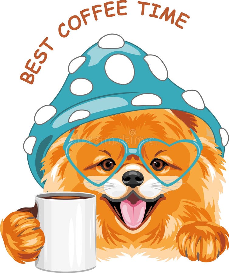 Smiling Pomeranian Dog with a Mug of Coffee. Best Coffee Time Stock ...