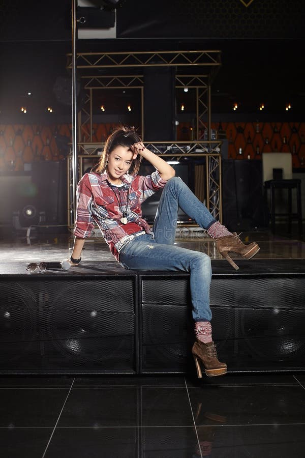 Smiling Pop Star Singer with Microphone Stock Image - Image of musical ...