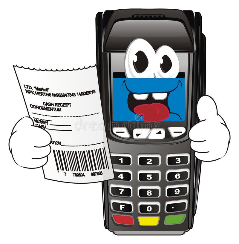 Smiling POS Terminal Hold a Check Stock Illustration - Illustration of ...