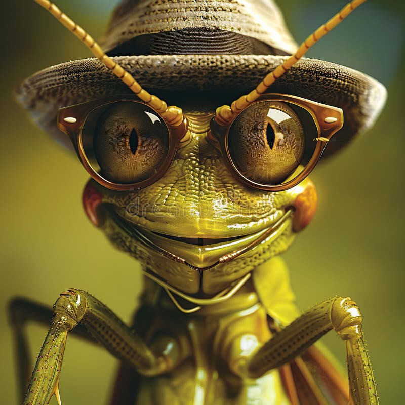 Smiling Praying Mantis Wearing Hat and Glasses Stock Illustration ...