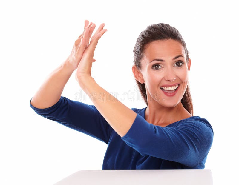 Smiling Pretty Female Clapping in Victory Stock Image - Image of lady ...
