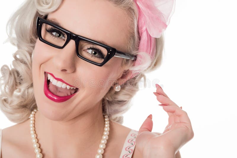 Smiling Pretty Girl Wearing Spectacles, Isolated on White Stock Photo ...