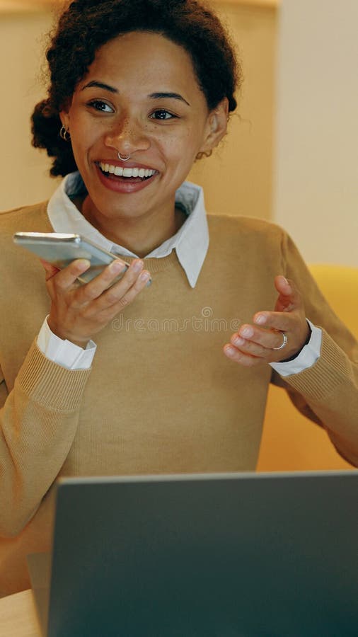 A Smiling Professional Engaged in a Remote Work Conversation ...