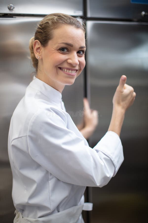 Smiling Professional Female Chef in Kitchen Stock Image - Image of chef ...