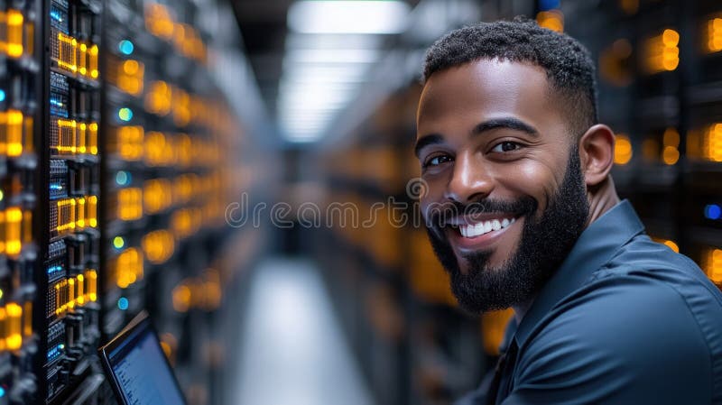 Smiling it Professional in Server Room Stock Illustration ...