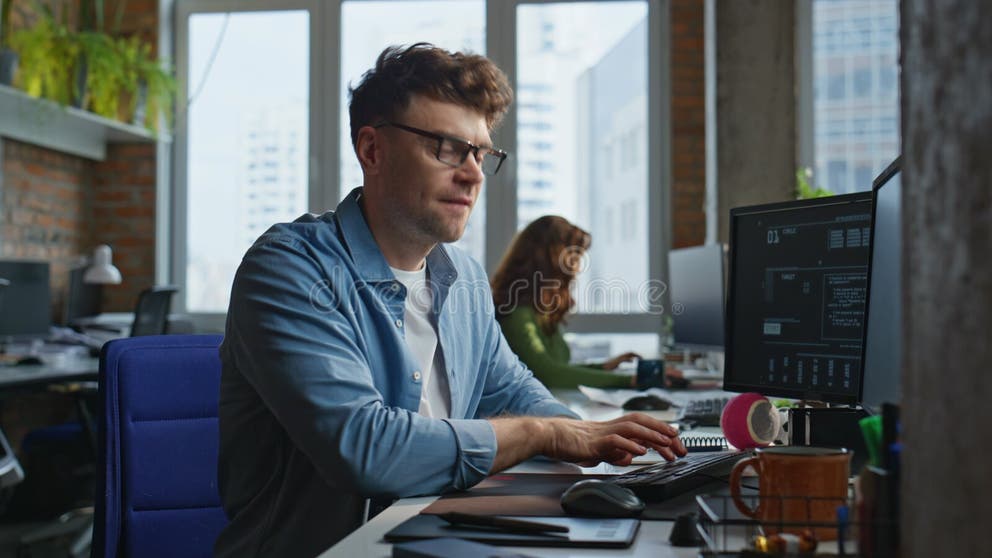 Smiling Programmer Coding Keyboard Drawing Graphic Tablet at Office Closeup Stock Photo - Image ...