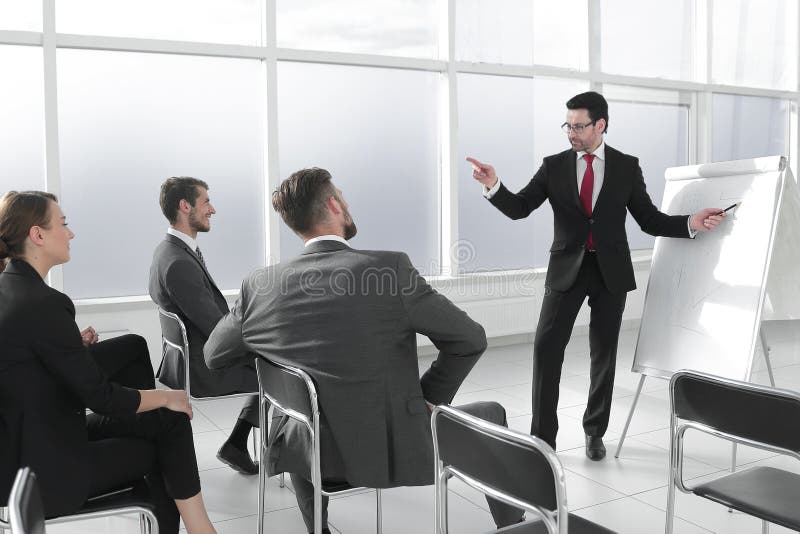 Smiling Public Speaker Asking Questions To Audience Seminar Stock ...