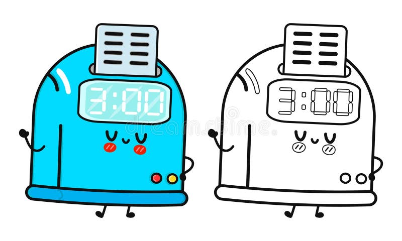 Smiling Punch Clock Mascot. Cute Cartoon Time Recorder with Black and ...