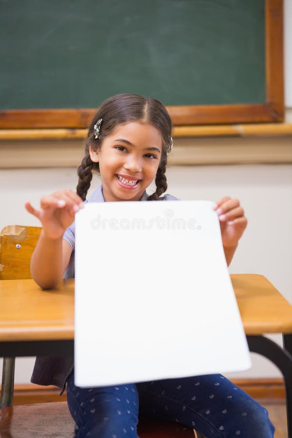 Smiling Pupil Showing Paper Stock Photo - Image of classmates, back ...