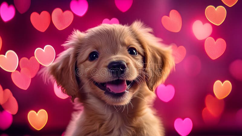 Smiling Puppy Surrounded Floating Pink Red Hearts Stock Photos - Free ...