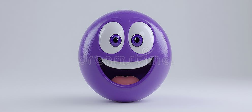 Smiling Purple Emoticon with Joyful Expression on White Background, 3D ...