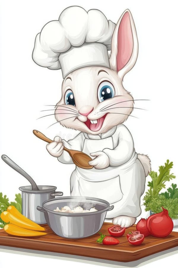 Smiling Rabbit Chef in Kitchen Stock Illustration - Illustration of ...