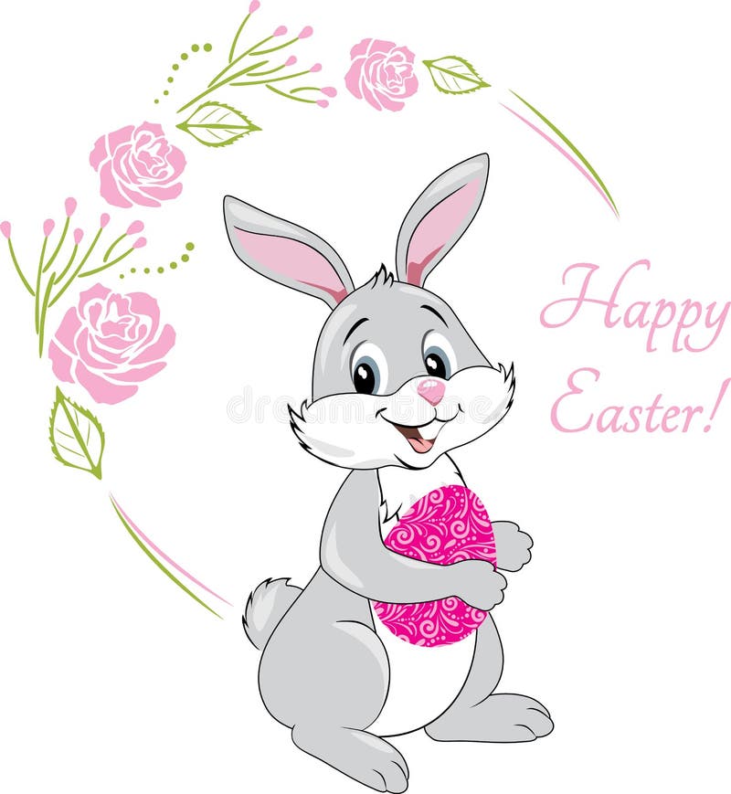 Smiling Rabbit with a Pink Easter Egg in His Hands. Festive Design ...
