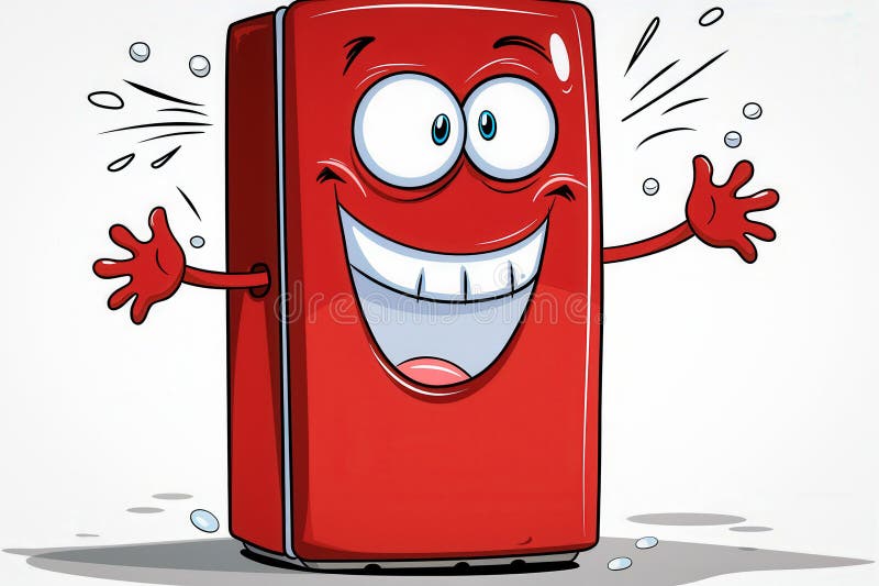 Smiling Red Refrigerator - Funny and Whimsical Cartoon Art Stock Photo ...