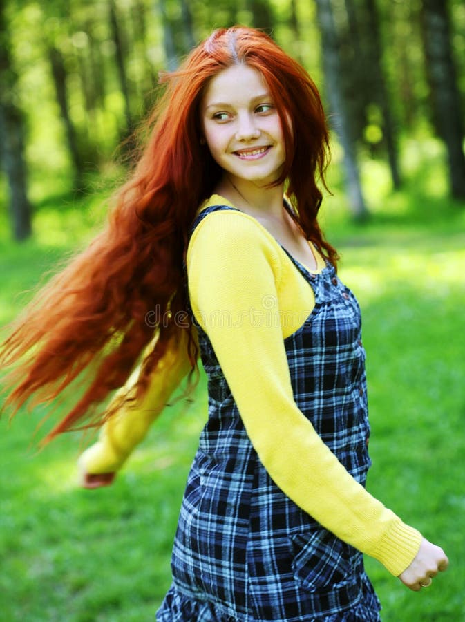 Smiling Redhaired Girl, Outdoors Stock Photo - Image of casual, park ...
