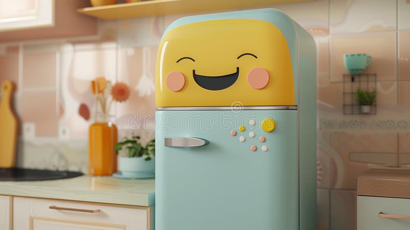 Smiling Retro Fridge in a Pastel Kitchen Stock Illustration ...