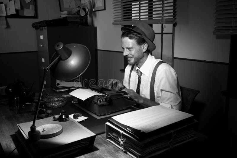 Smiling Retro Reporter at Work Stock Image - Image of cheerful ...