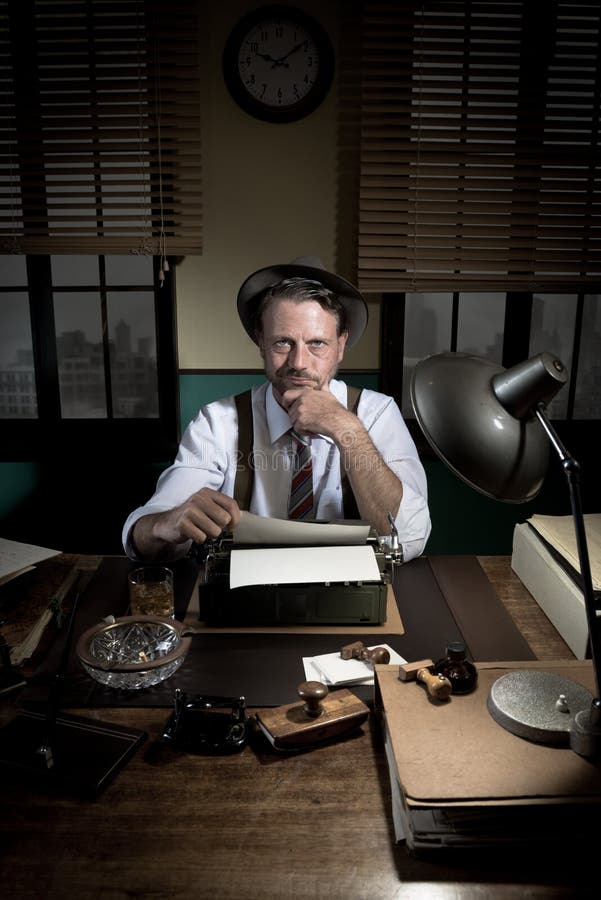 Smiling Retro Reporter at Work Stock Photo - Image of smiling ...