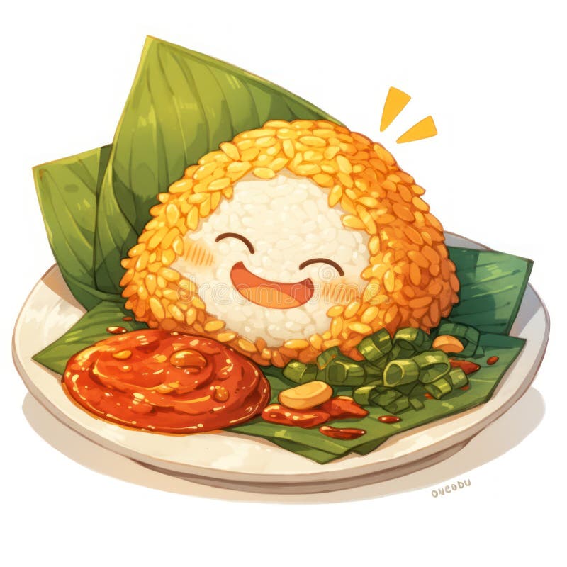 Smiling Rice Ball with Chili Sauce Illustration Generated with Ai Stock ...