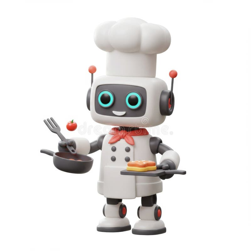 Smiling Robot Chef Cooking Food Stock Illustration - Illustration of ...