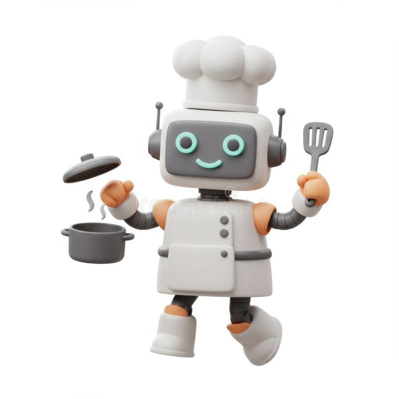Smiling Robot Chef Cooking in a Modern Kitchen Stock Illustration ...