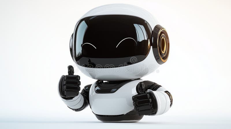Smiling Robot with Double Thumbs Up on a White Background Stock ...