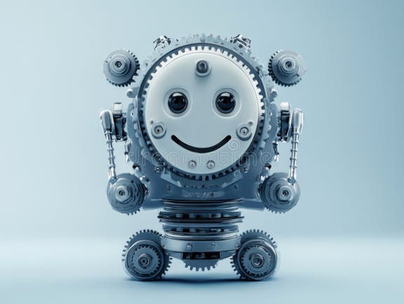 Smiling Robot Face with Gears and Innovative Mechanisms. Stock Image ...